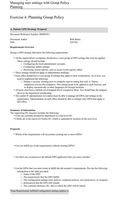 Solved Managing user settings with Group Policy Planning | Chegg.com