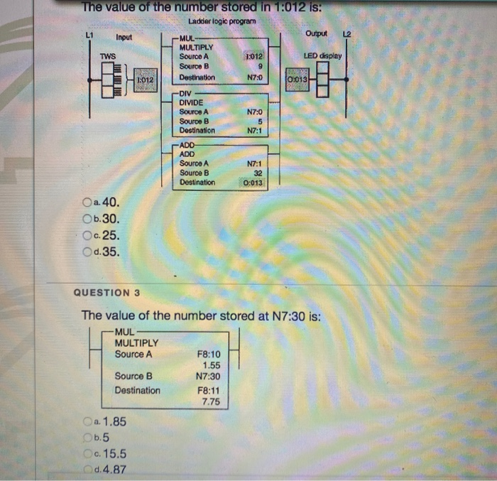 L1 The value of the number stored in 1:012 is: Ladder | Chegg.com