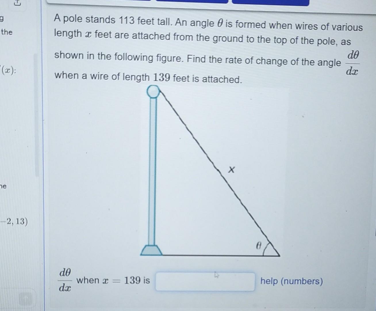 Solved A pole stands 113 feet tall. An angle θ is formed | Chegg.com