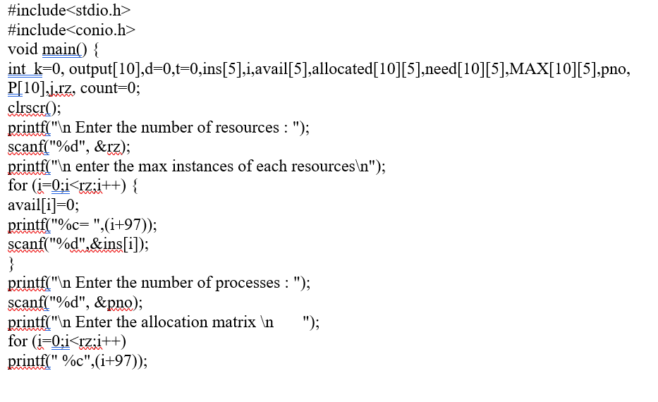 write a simple c program to implement bankers | Chegg.com