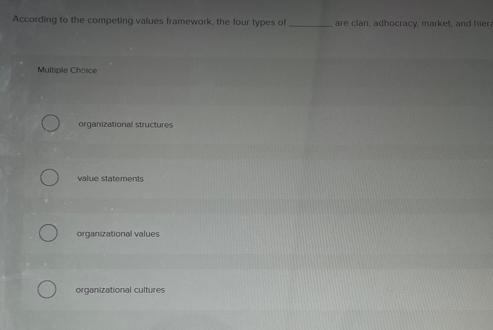 Solved According to the competing values framework, the four | Chegg.com