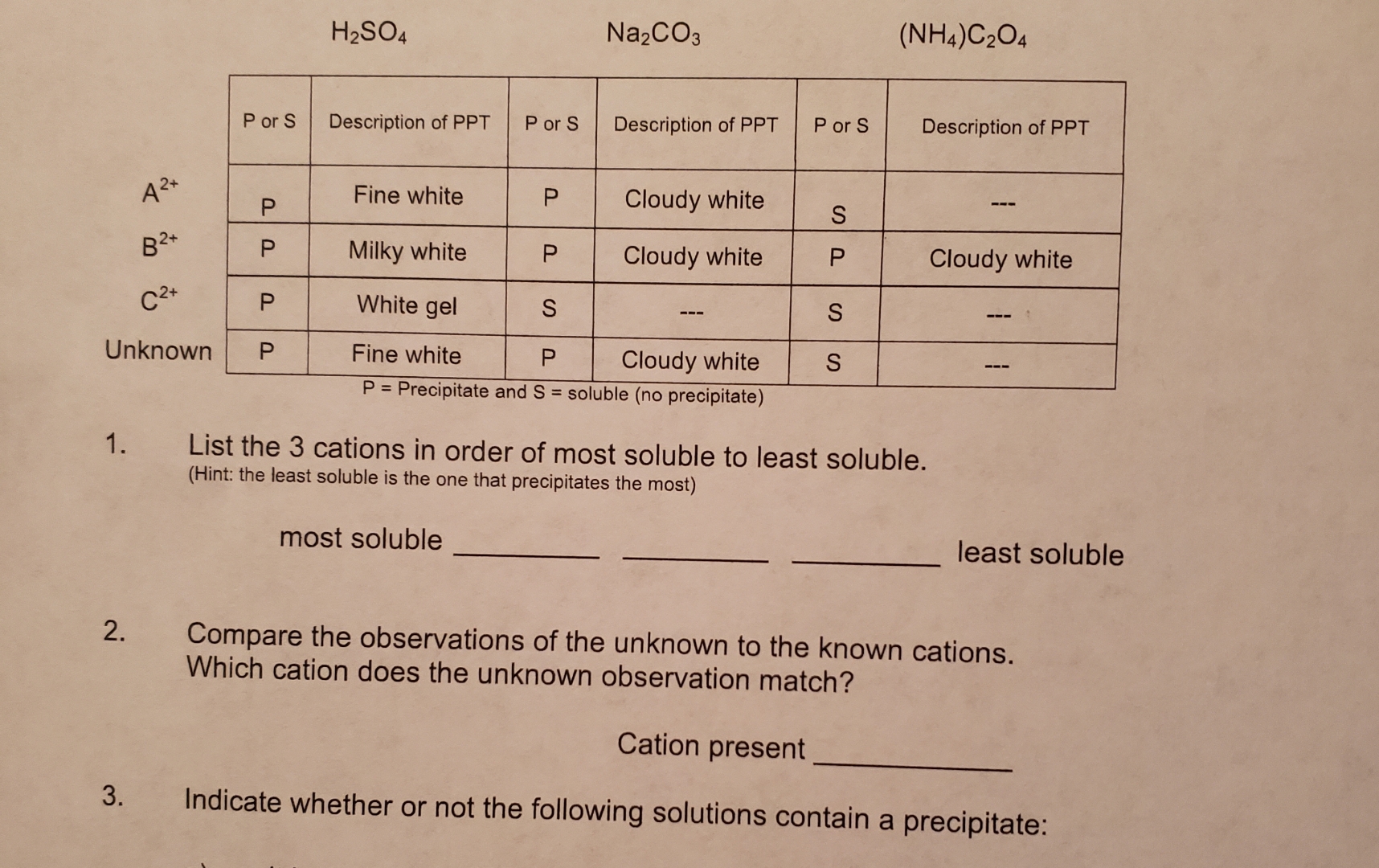 Solved Number 2 ﻿Compare the observations of the unknown to | Chegg.com
