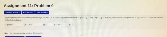 Solved Assignment 11 Problem 9 Previous Problem Problem 