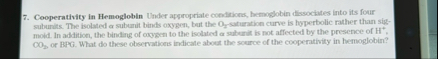 Solved Cooperativity in Hemoglobin Under apgropriale | Chegg.com