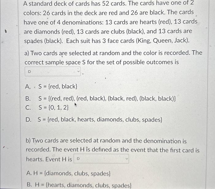 Solved A standard deck of cards has 52 cards. The cards have | Chegg.com