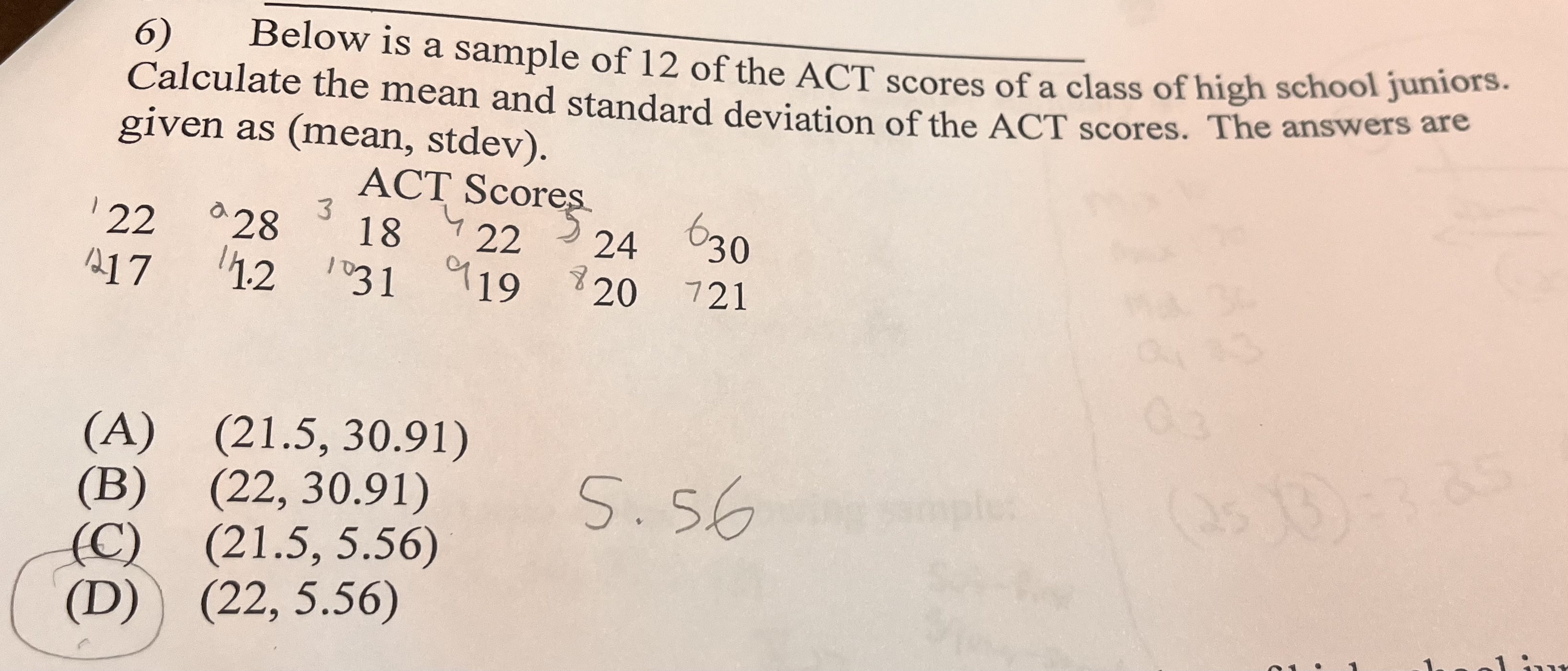 Solved Below is a sample of 12 ﻿of the ACT scores of a class | Chegg.com