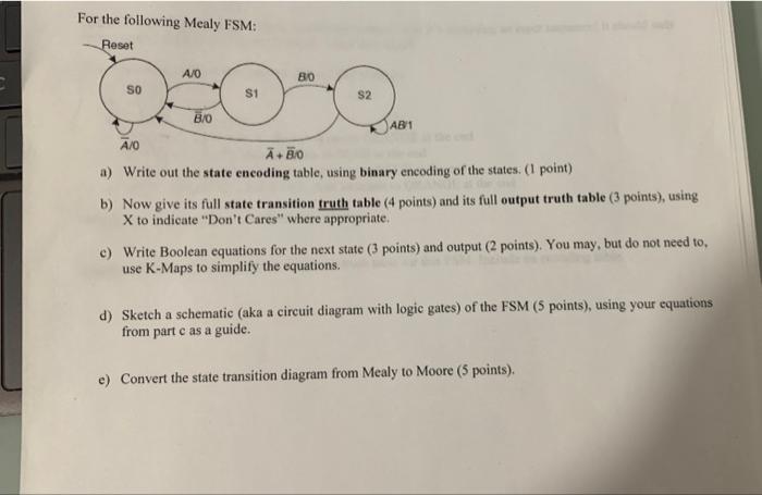 Solved For The Following Mealy Esm A Write Out The State