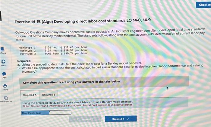 Solved Exercise 14-15 (Algo) Developing direct labor cost | Chegg.com Solved Exercise 14-15 (Algo) Developing direct labor cost | Chegg.com