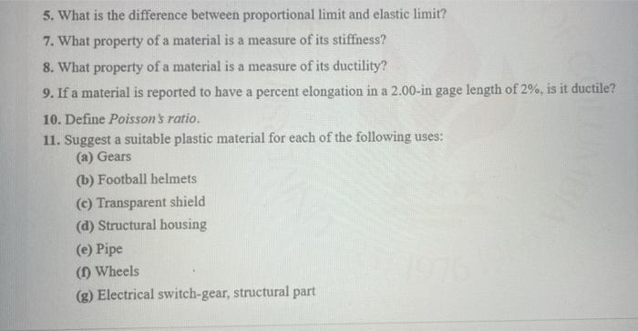 Solved 5. What is the difference between proportional limit | Chegg.com