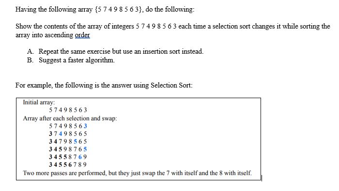 Solved Having the following array {57498563}, ﻿do the | Chegg.com