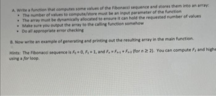 Solved A Write a function that computes some values of the | Chegg.com