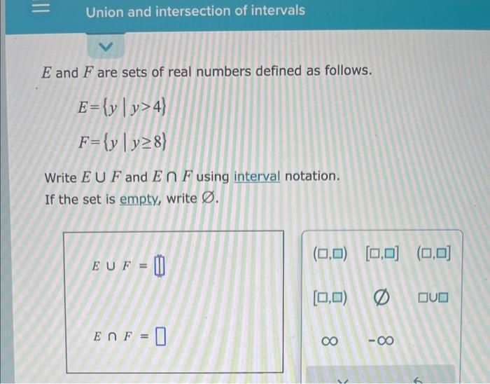 Solved E and F are sets of real numbers defined as follows. | Chegg.com
