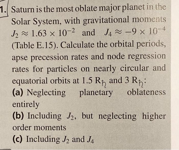 Solved 1. Saturn is the most oblate major planet in the | Chegg.com