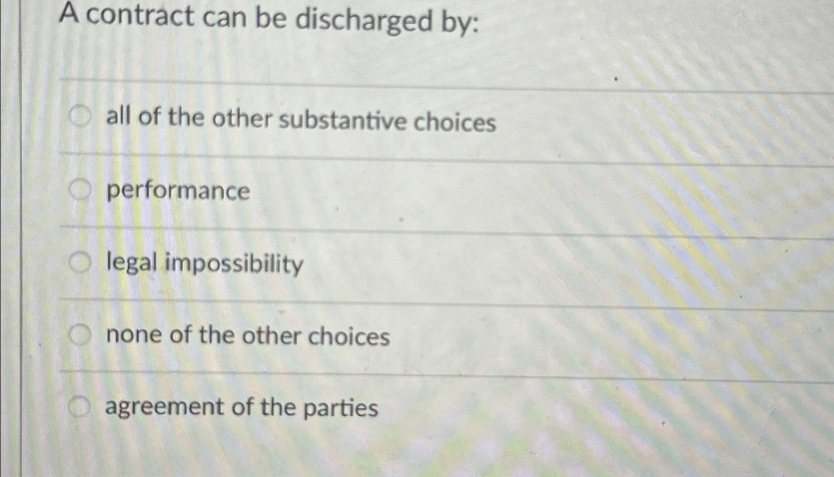 Solved A contract can be discharged by:all of the other | Chegg.com