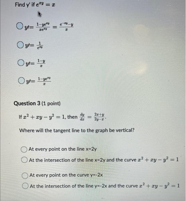Solved Find y′ if exy=x | Chegg.com