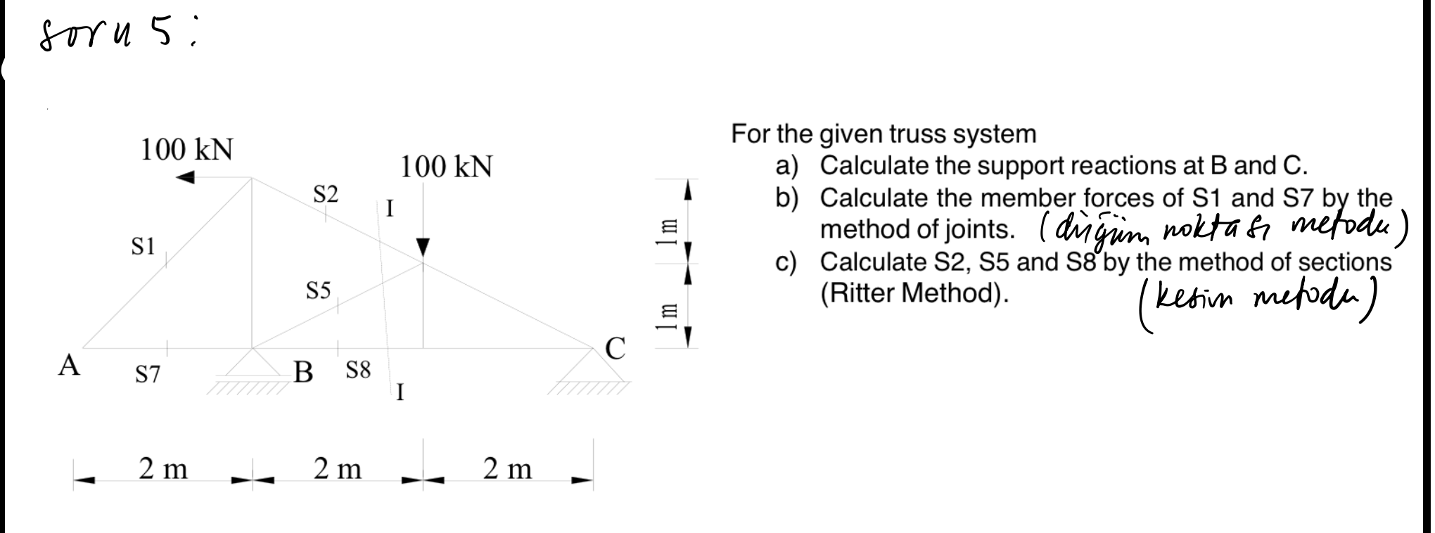 soru 5:For the given truss systema) ﻿Calculate the | Chegg.com