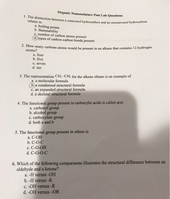 Solved Organic Nomenclature Post Lab Questions hydrocarbon | Chegg.com
