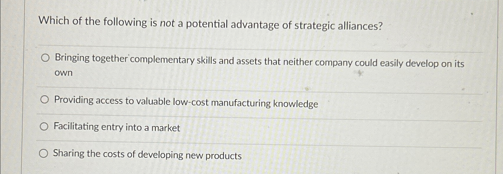 Solved Which of the following is not a potential advantage | Chegg.com