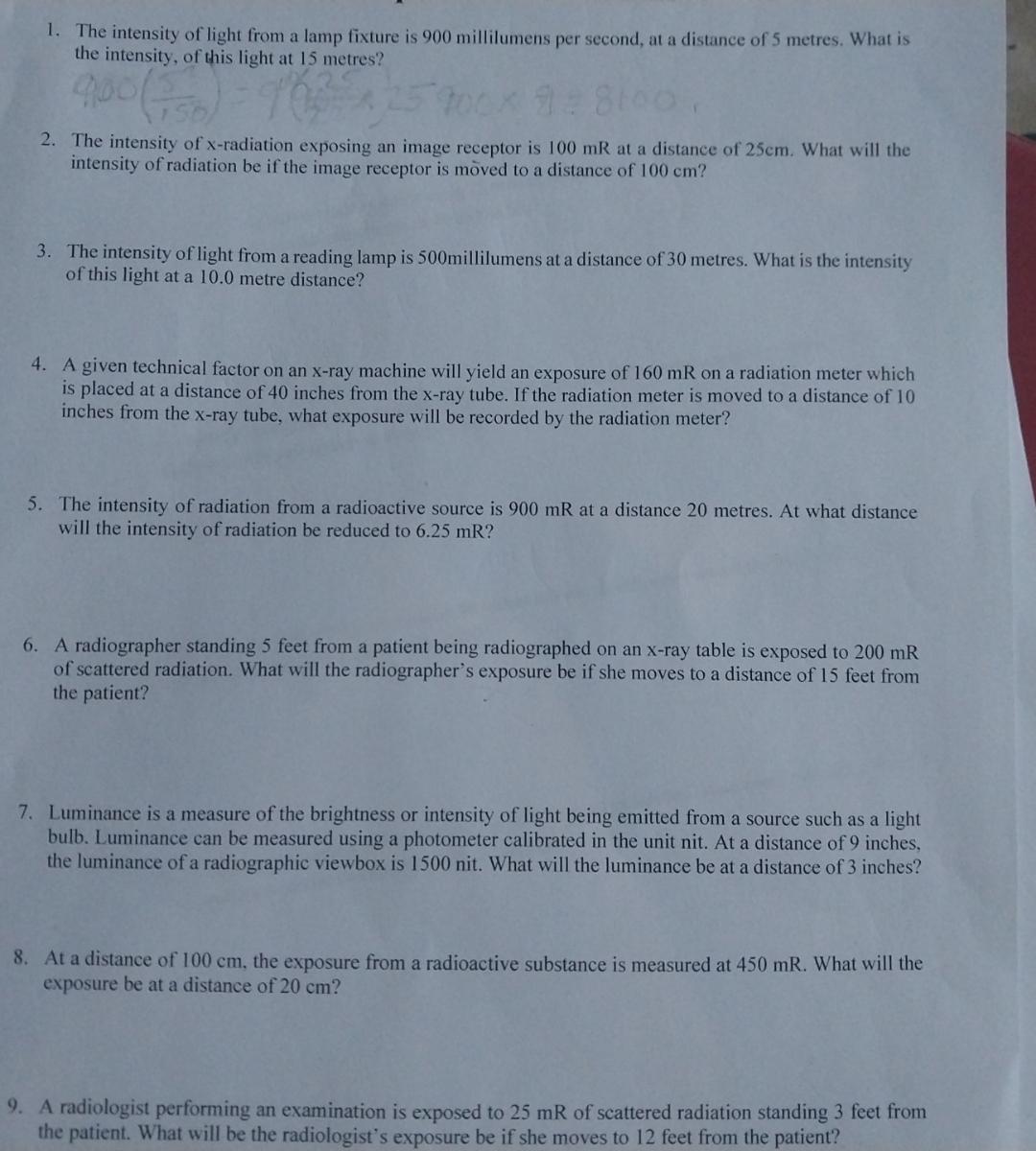 Solved The intensity of light from a lamp fixture is 900 | Chegg.com
