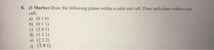 Solved 8. (3 Marks) Draw the following planes within a cubit | Chegg.com