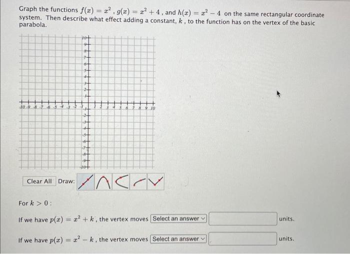 Solved Graph the functions f(x)=x2,g(x)=x2+4, and h(x)=x2−4 | Chegg.com