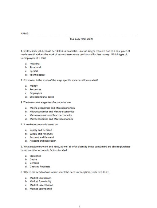 Solved SSE 6720 ﻿Final Exam1. ﻿Ivy loses her job because her | Chegg.com