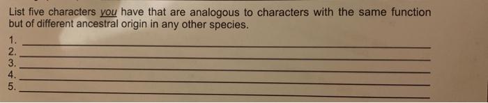 Solved List five characters you have that are analogous to | Chegg.com