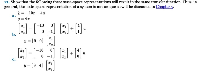 Solved 21. Show that the following three state-space | Chegg.com