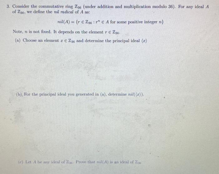 Solved 3. Consider the commutative ring Z36 (under addition | Chegg.com