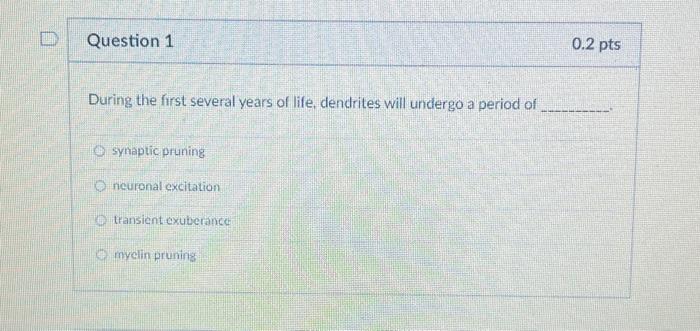 Solved During the first several years of life, dendrites | Chegg.com