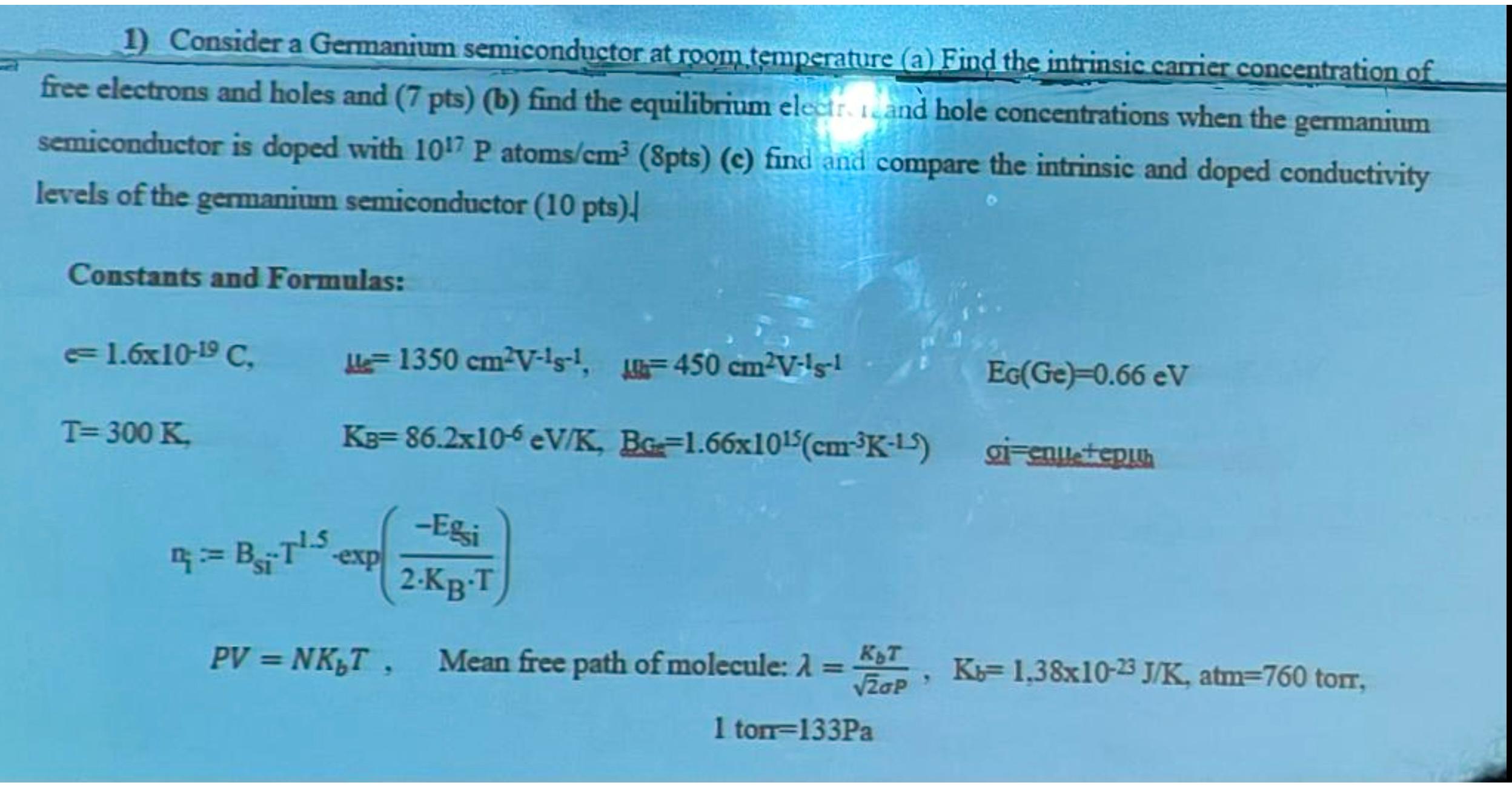 Solved Consider a Germanium semiconductor at room | Chegg.com