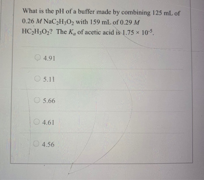 Solved What is the pH of a buffer made by combining 125 mL | Chegg.com