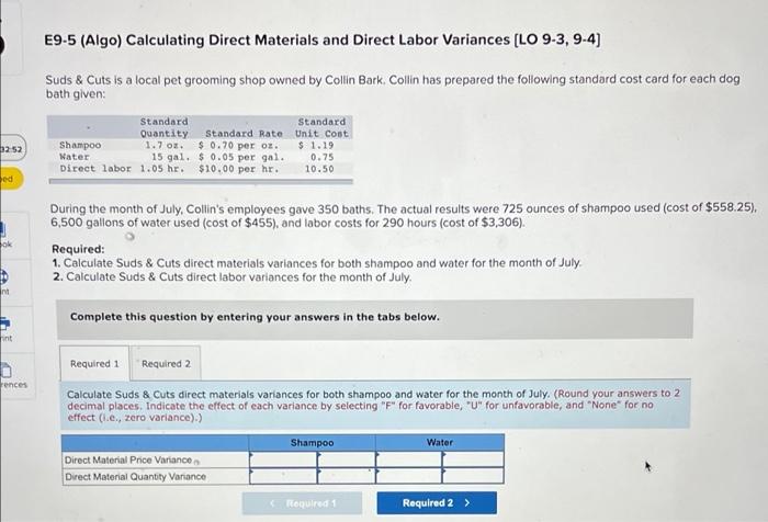 Solved E9-5 (Algo) Calculating Direct Materials and Direct | Chegg.com