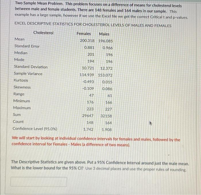 Solved Two Sample Mean Problem. This problem focuses on a | Chegg.com