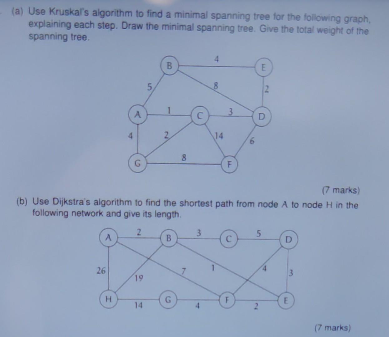 Solved (a) Use Kruskal's algorithm to find a minimal | Chegg.com