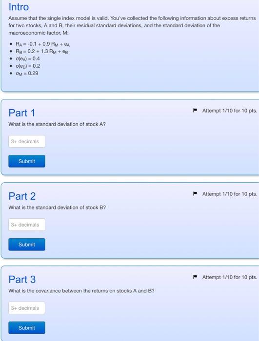 Solved Intro Assume that the single index model is valid. | Chegg.com