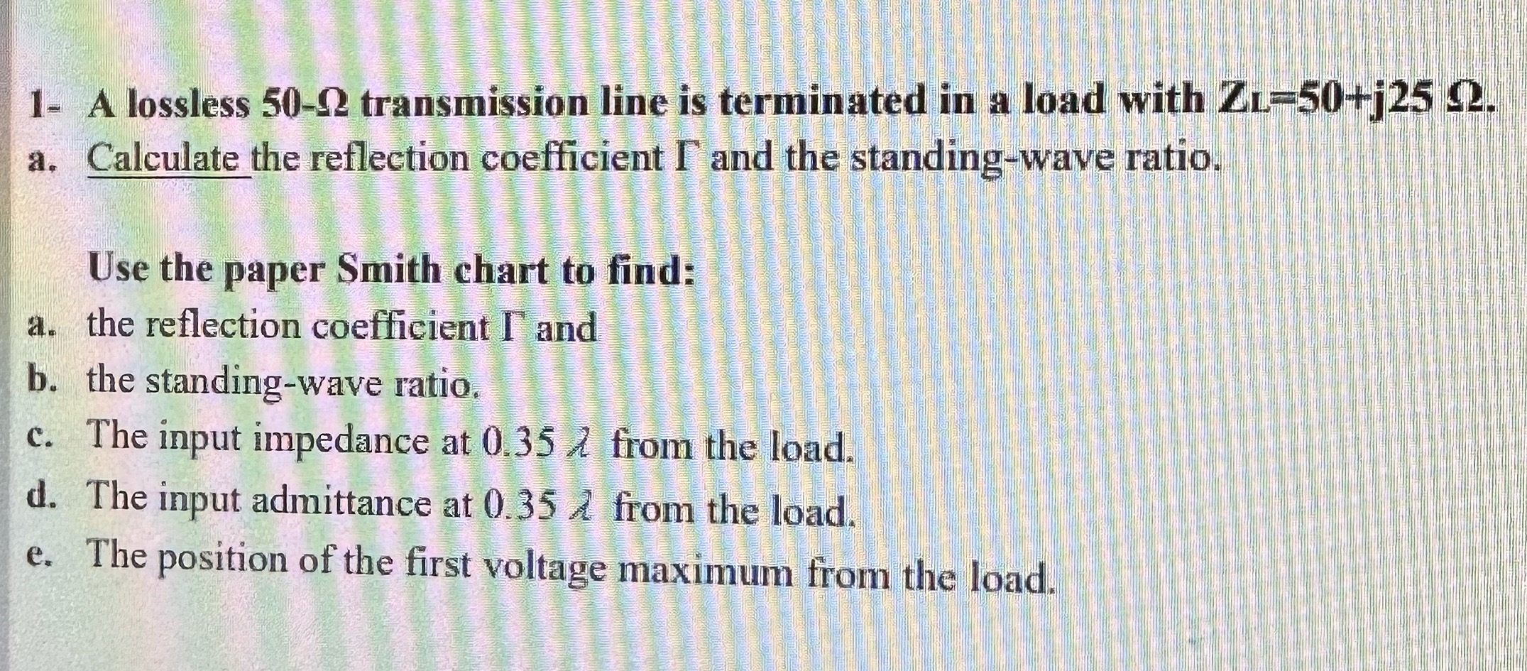 Solved 1- ﻿A lossless 50- Ω ﻿transmission line is terminated | Chegg.com
