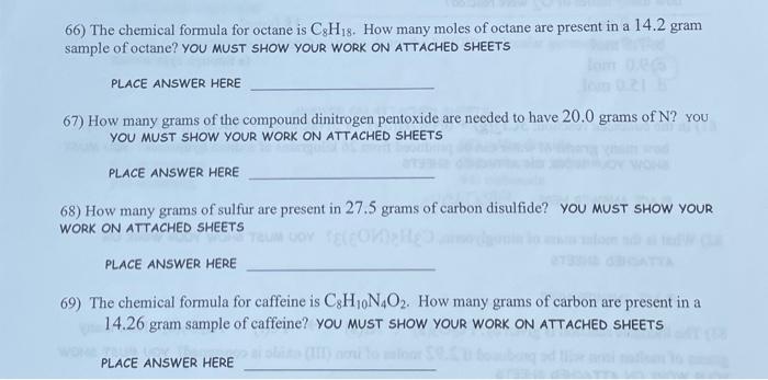Solved 66) The chemical formula for octane is C8H18. How | Chegg.com