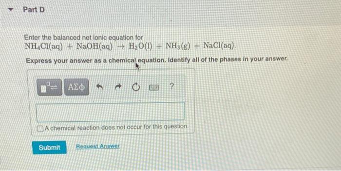 Solved Part C Enter the balanced complete ionic equation for | Chegg.com