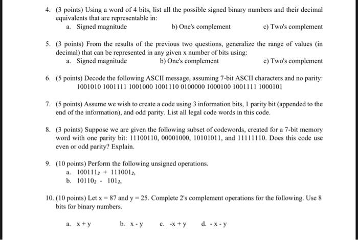 Solved 4. (3 points) Using a word of 4 bits, list all the | Chegg.com