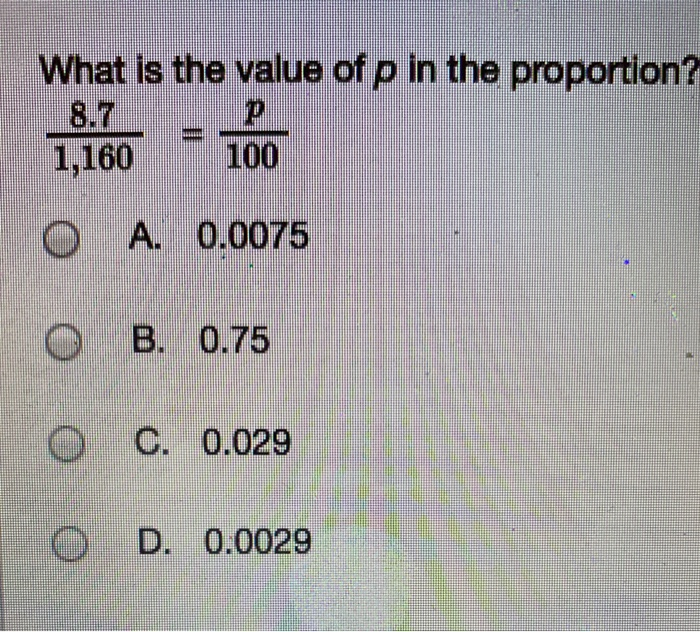 Solved What is the value of p in the proportion? 8. 7P 1,160 | Chegg.com