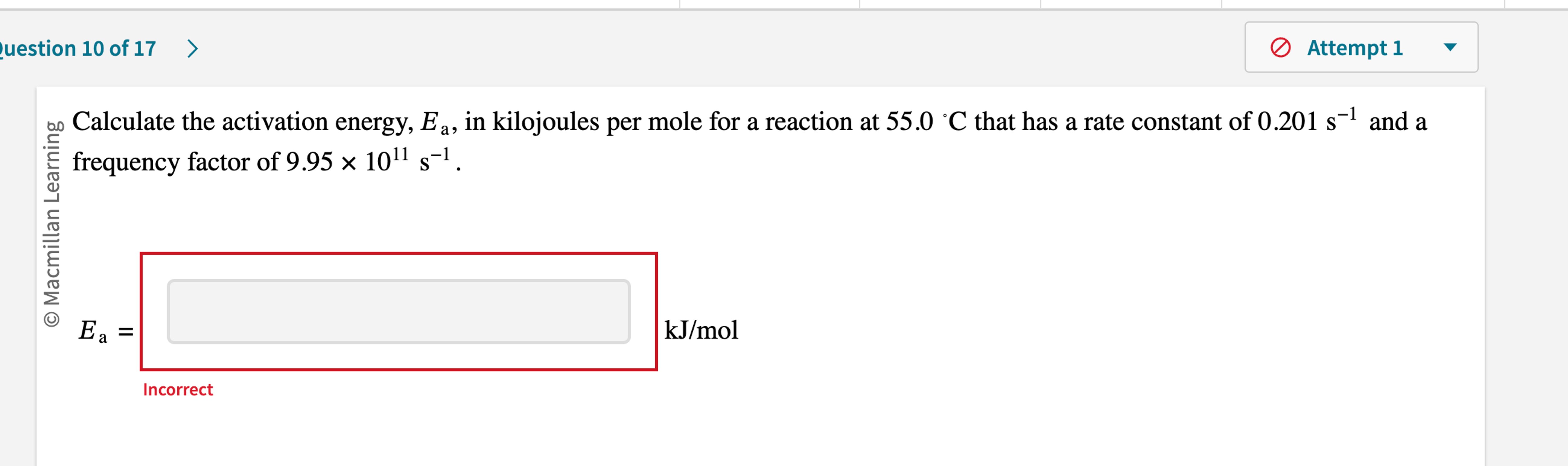 Solved 드Calculate the activation energy, Ea, ﻿in kilojoules | Chegg.com