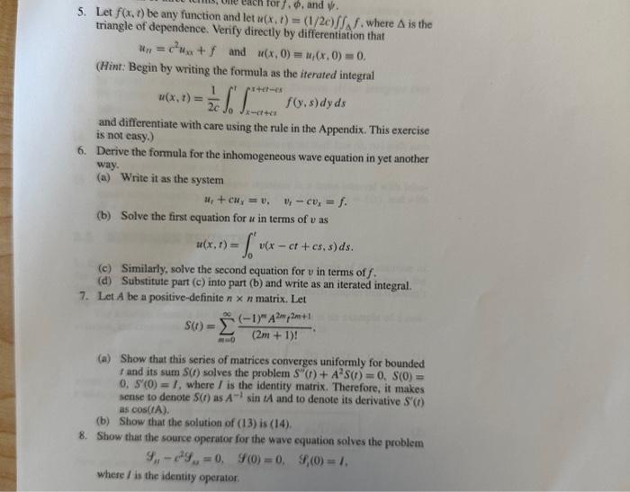 Solved 5. Let f(x,t) be any function and let | Chegg.com