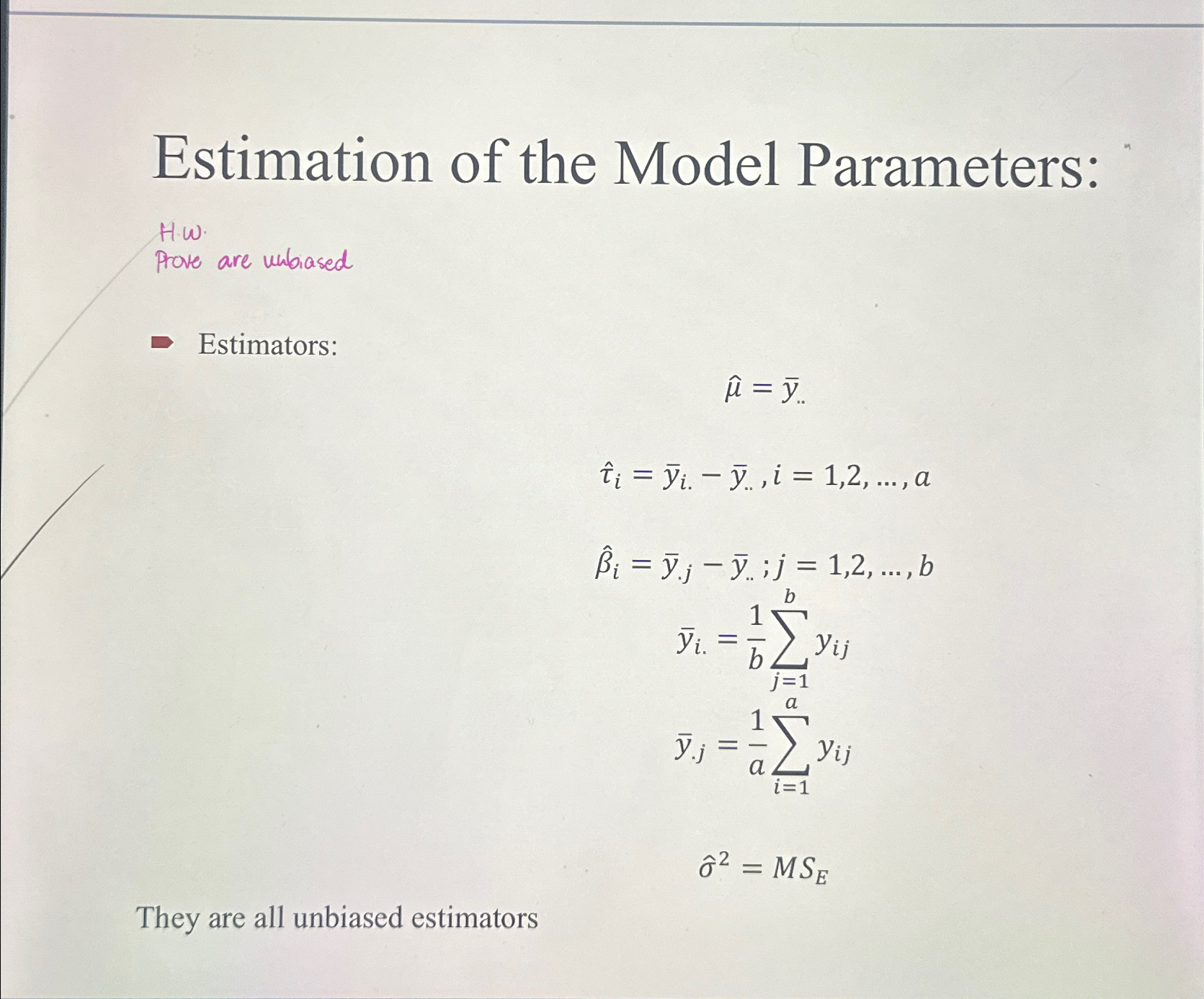 Solved Estimation Of The Model Parameters H W Prove Are