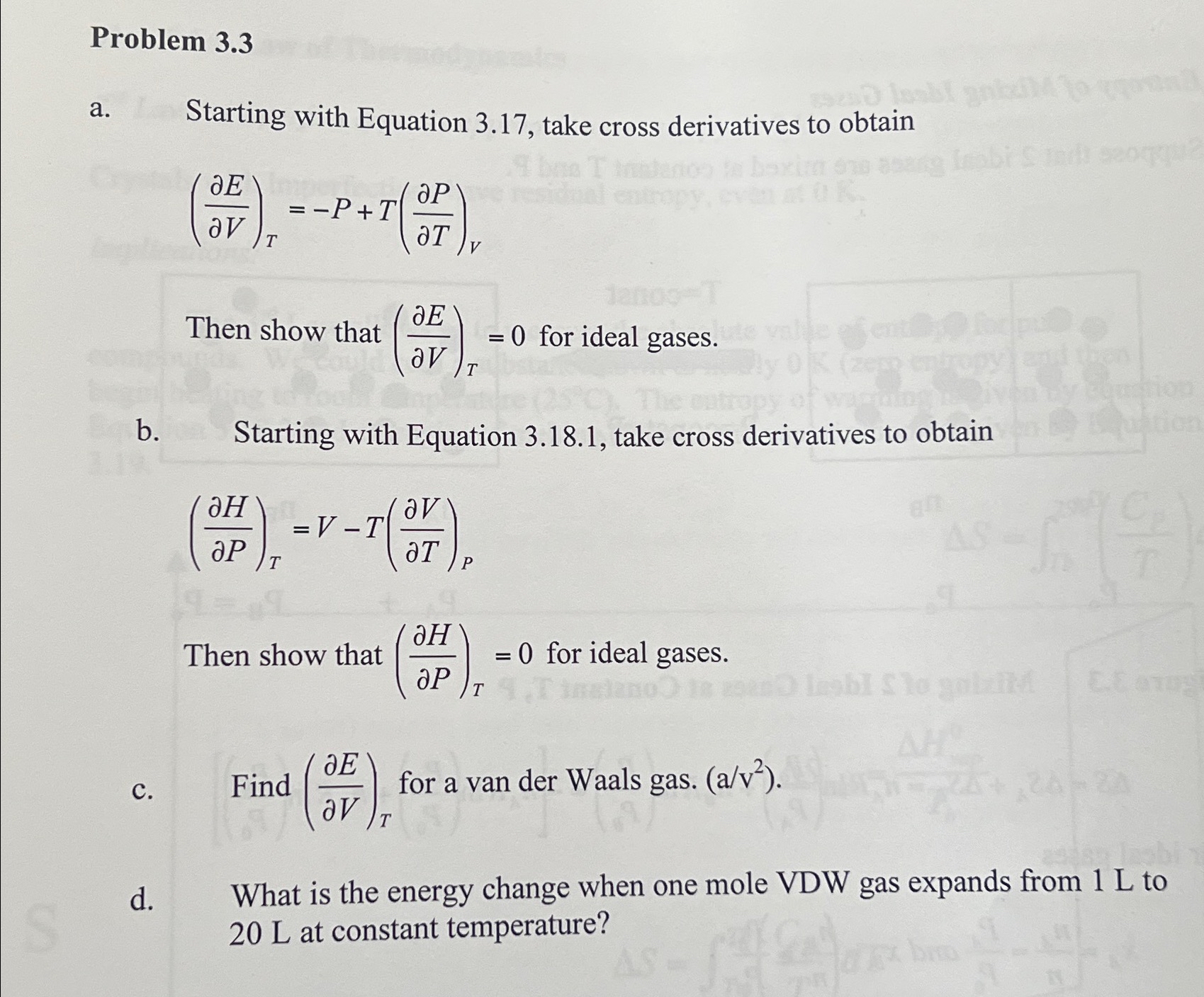 Problem 3.3a. ﻿Starting with Equation 3.17, ﻿take | Chegg.com