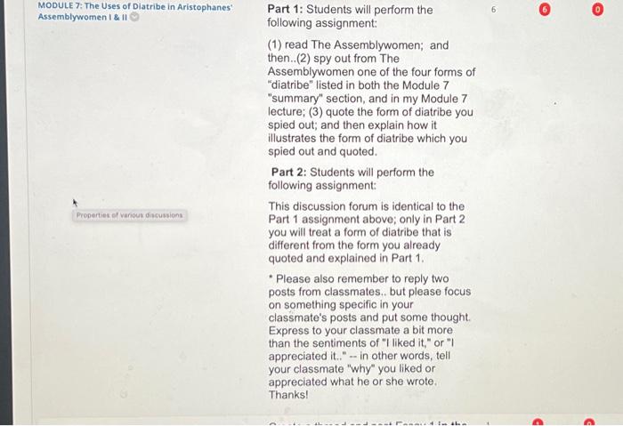 MODULE 7: The Uses of Diatribe in Aristophanes' | Chegg.com