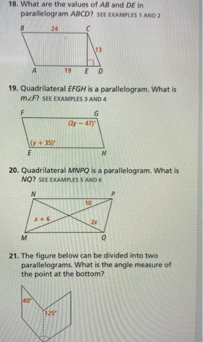 Solved 18. What are the values of AB and DE in parallelogram | Chegg.com