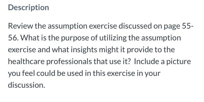 Solved Description Review the assumption exercise discussed | Chegg.com