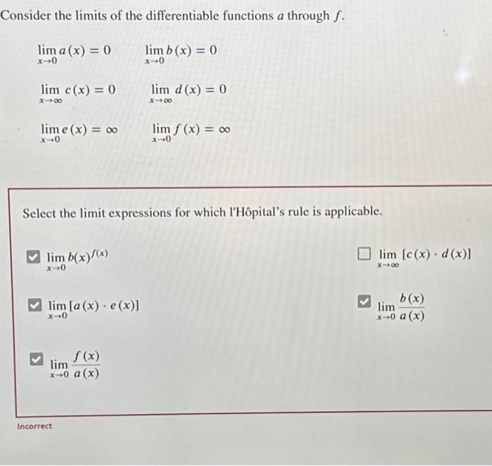 Solved Consider the limits of the differentiable functions a | Chegg.com