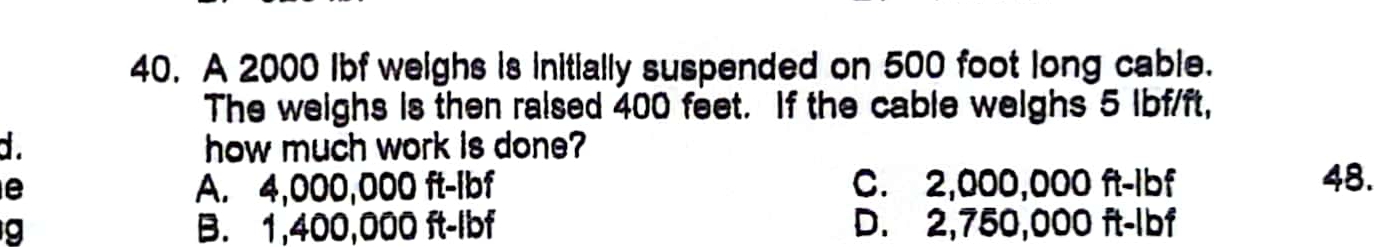 Solved A 2000lbf ﻿welghs is Initially suspended on 500 ﻿foot | Chegg.com
